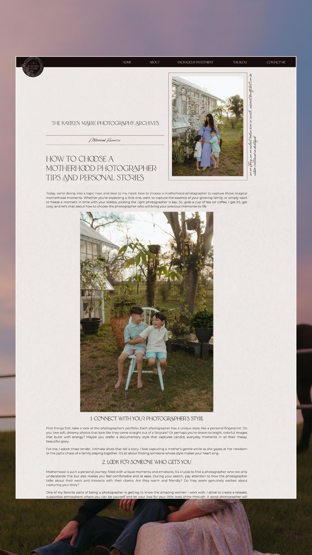 Custom Branding and Website Design for Kayleen Marie Photography